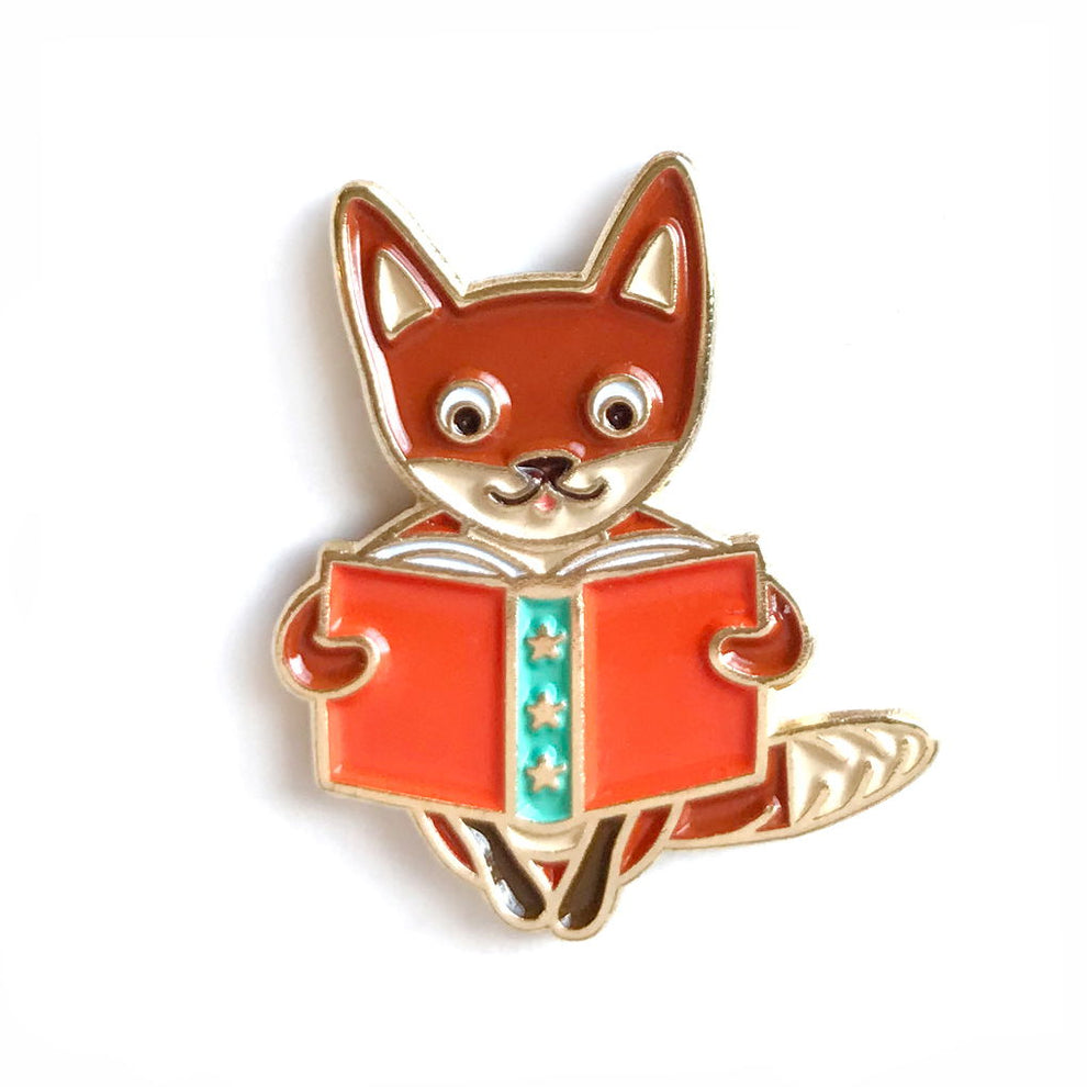 Reading Fox Enamel Pin – Night Owl Paper Goods