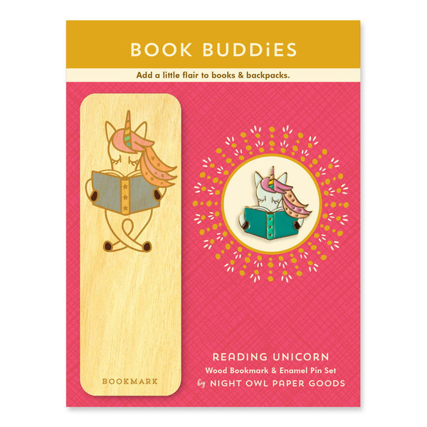 Reading Unicorn Book Buddies Wood Mini Bookmark + Pin Gift Set – Night ...