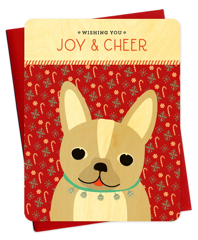 Jingle Frenchie Real Wood Holiday Card – Night Owl Paper Goods