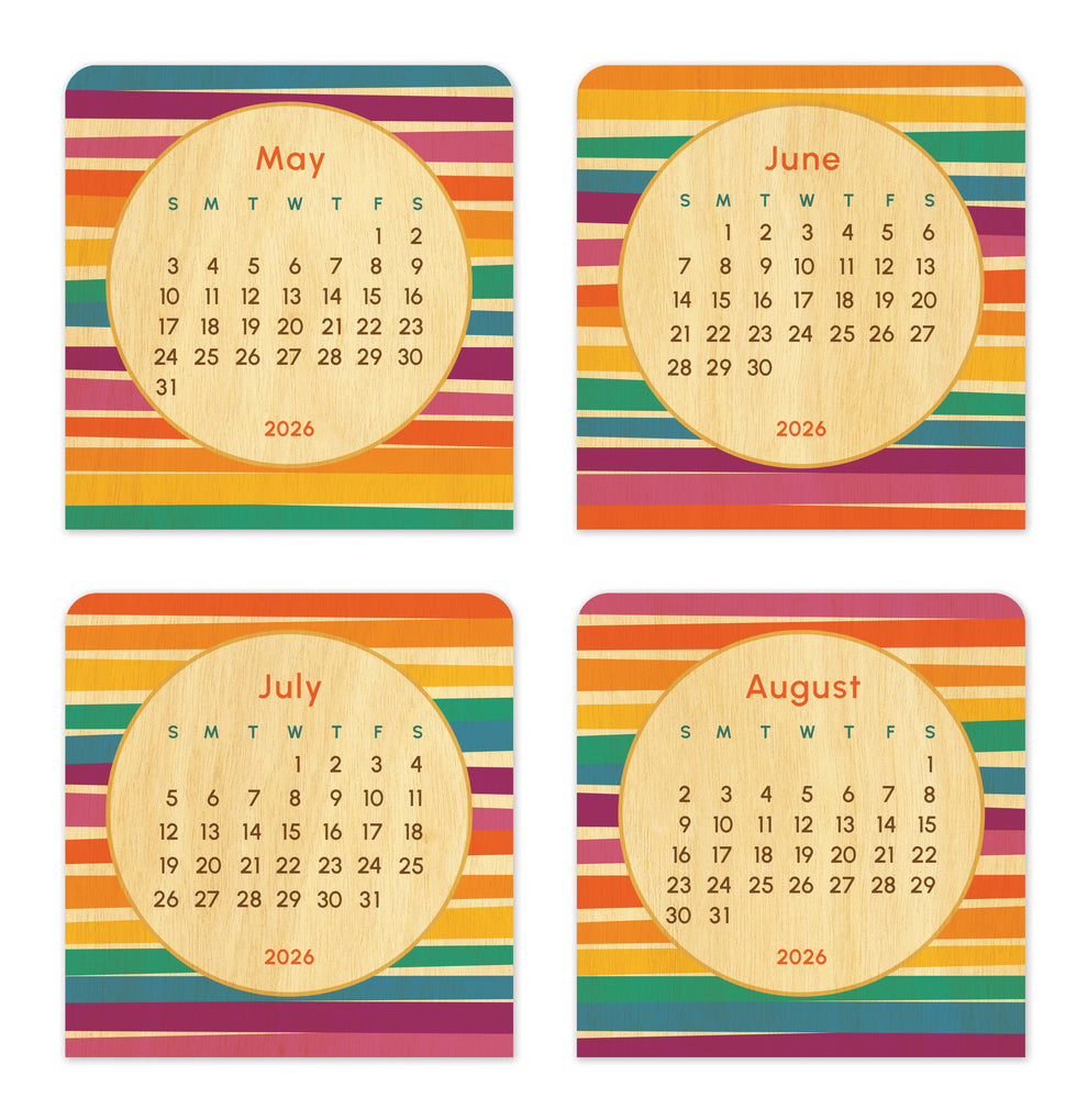 2026 Rainbow Stripes Mini Wood Desk Calendar – Night Owl Paper Goods