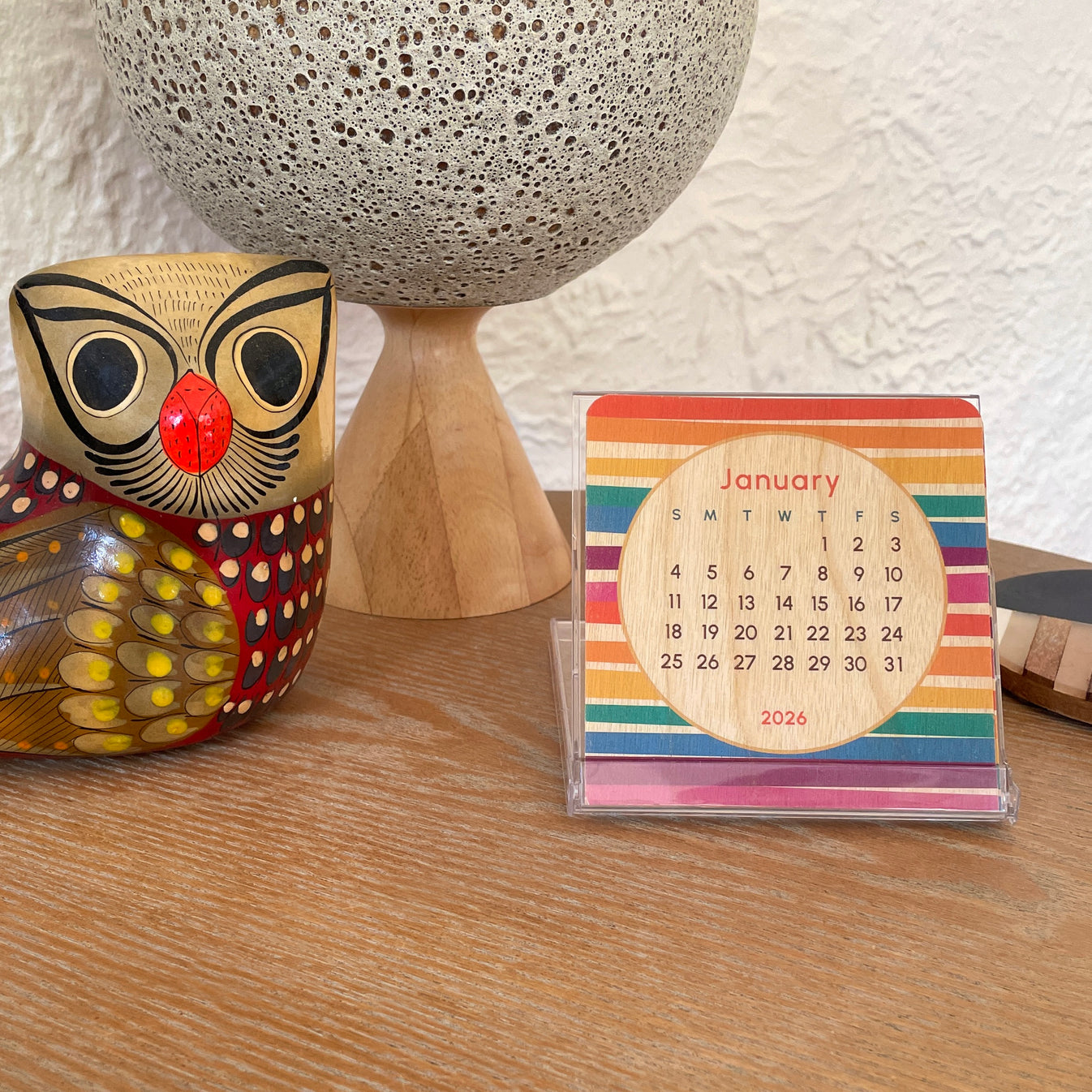 2026 Rainbow Stripes Mini Wood Desk Calendar – Night Owl Paper Goods